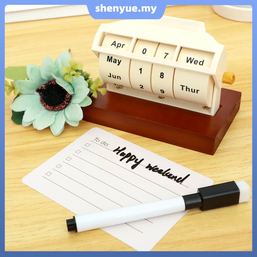 Desktop Rotary Perpetual Calendar Wooden Wheeling Calendar with ...