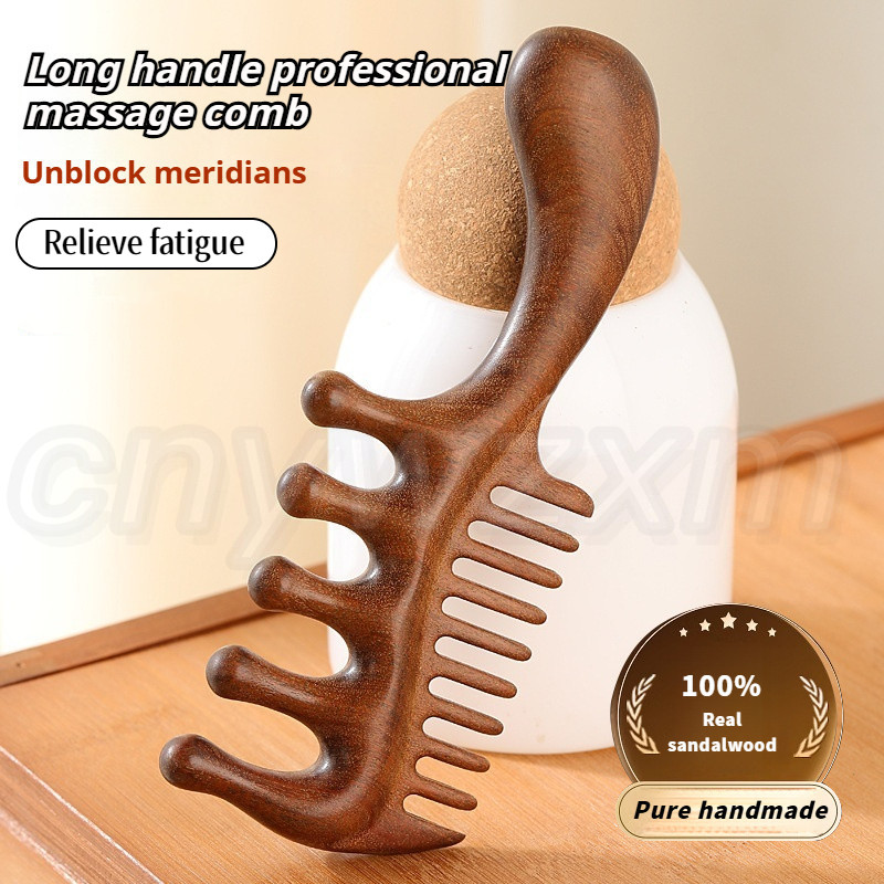 2 in 1 Golden Sandalwood Scalp Meridian Massage Comb Double Tooth Head ...