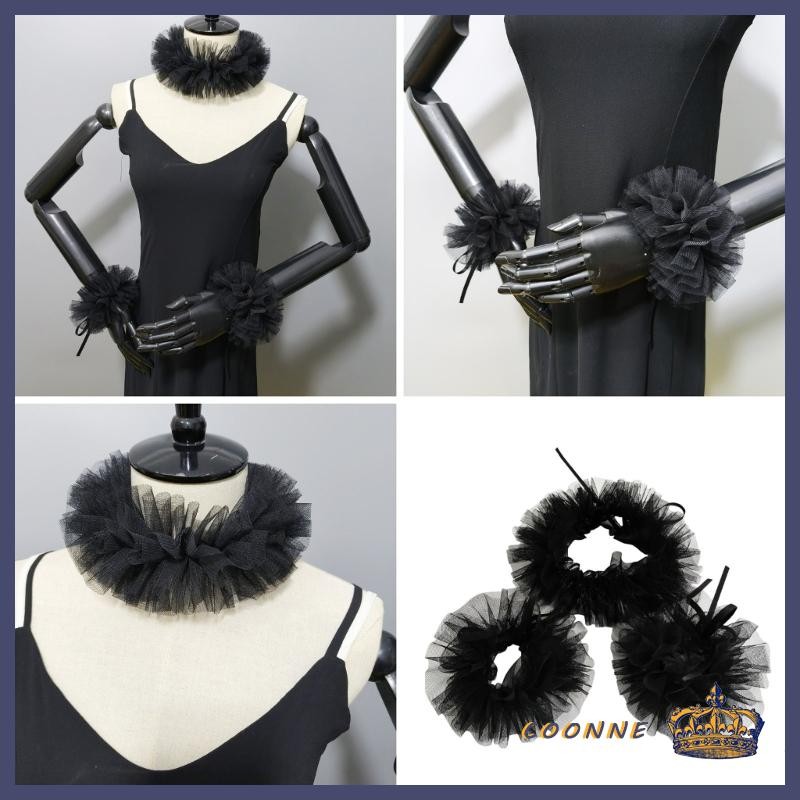 Coonn Detachable Mesh Ruffled Neck Collar Wrist Cuffs for Authentic ...