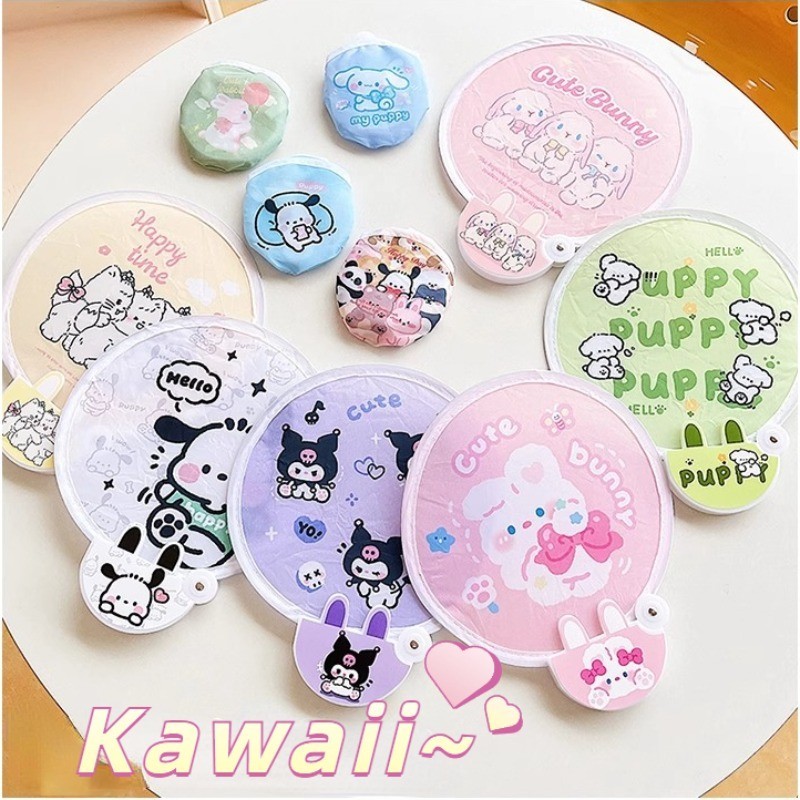 Hand Fans Kuromi Melody Cartoon Character Portable Folding Mini Round ...