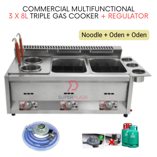 Noodle Oden 3 x 8L With Regulator Triple Gas Commercial Multifunctional ...