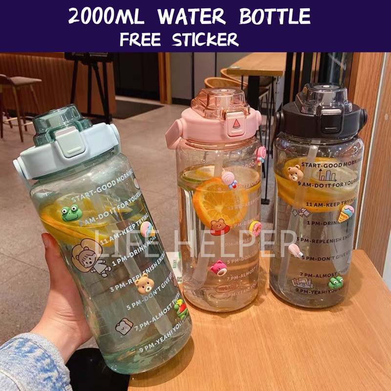 NEW 2000ML WATER BOTTLE WITH STRAW LARGE CAPACITY PORTABLE WATER BOTTLE WATER GYM WATER BOTTLE ...