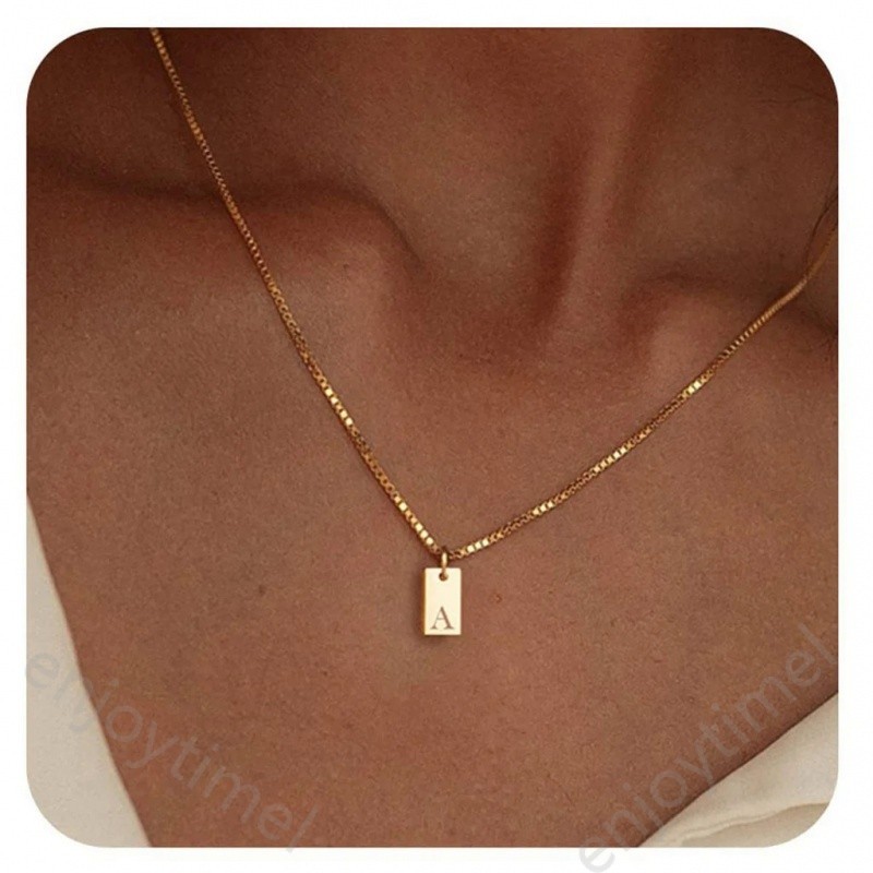 Tiny Square Initial Letter Necklaces Golden Plated Engraved Letter Necklace Aesthetic Birthday ...