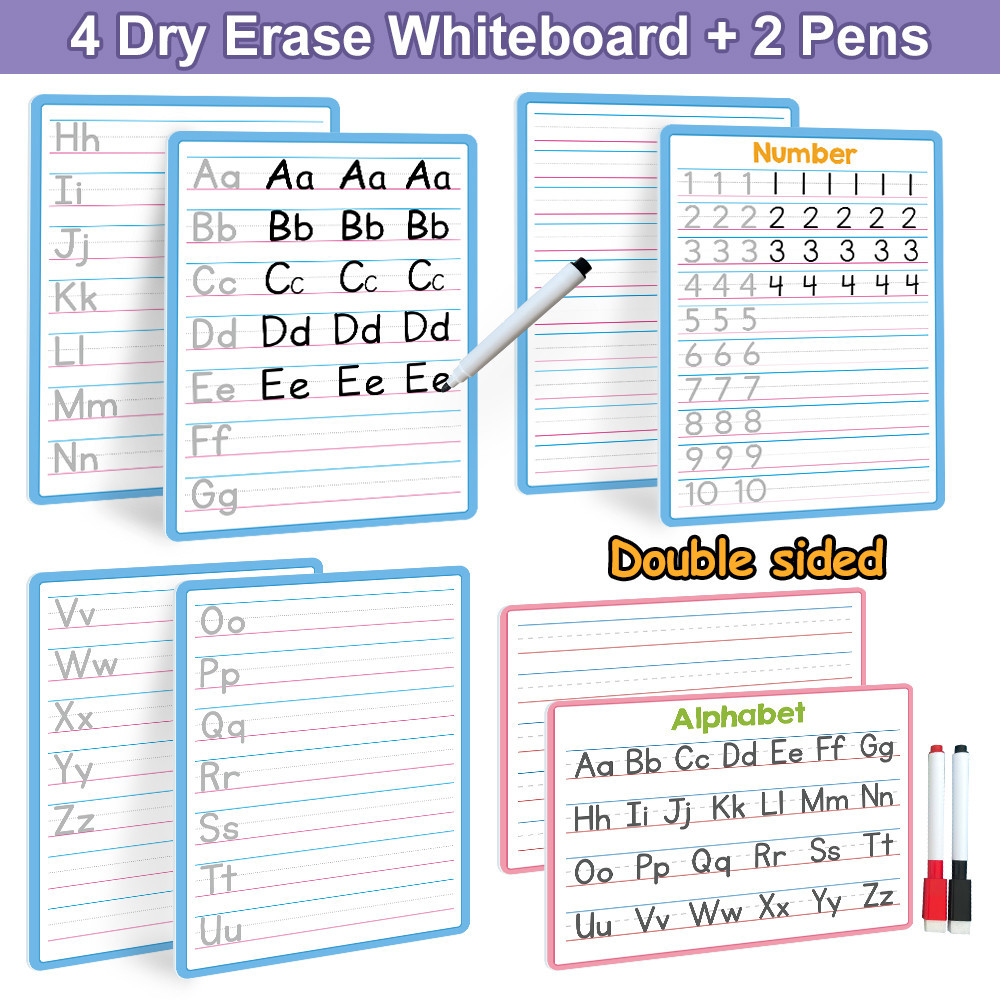 4Pcs Dry Erase Handwriting Number English Alphabet White Board for Kids ...