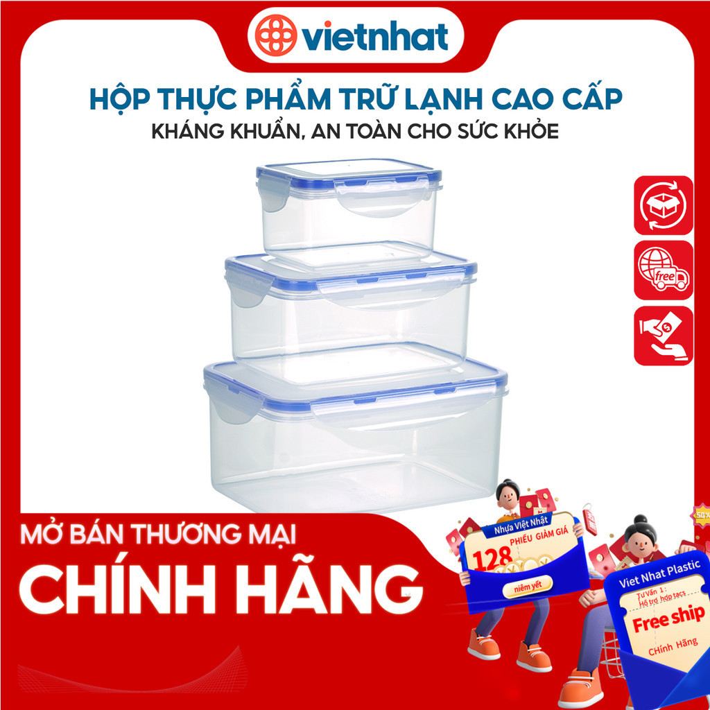 Set Of 3 Rectangular Food Boxes With Lids Airtight Vietnamese-Japanese ...