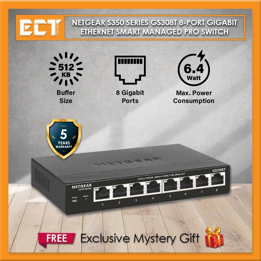 Netgear S350 Series GS308T 8-Port Gigabit Ethernet Smart Managed Pro ...