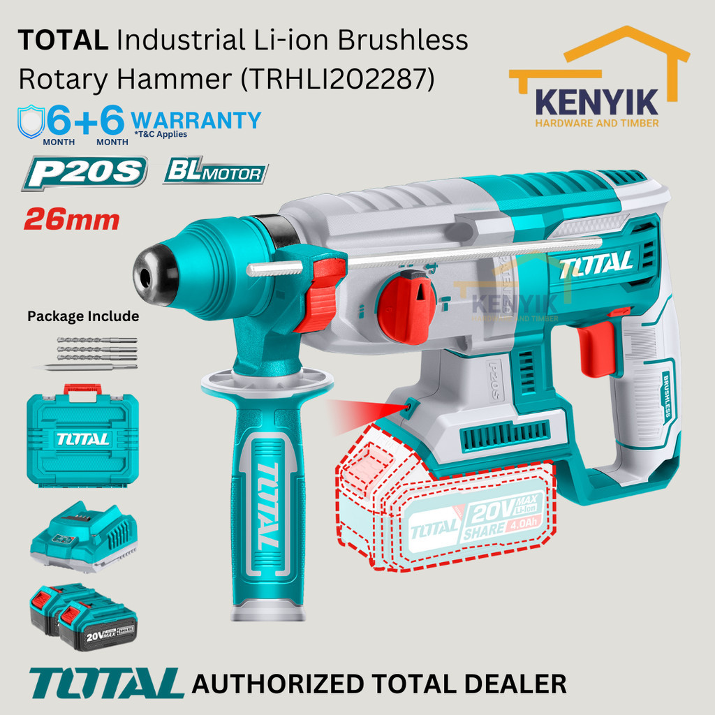 TOTAL Industrial Li-ion Brushless Rotary Hammer Set (TRHLI202287 ...