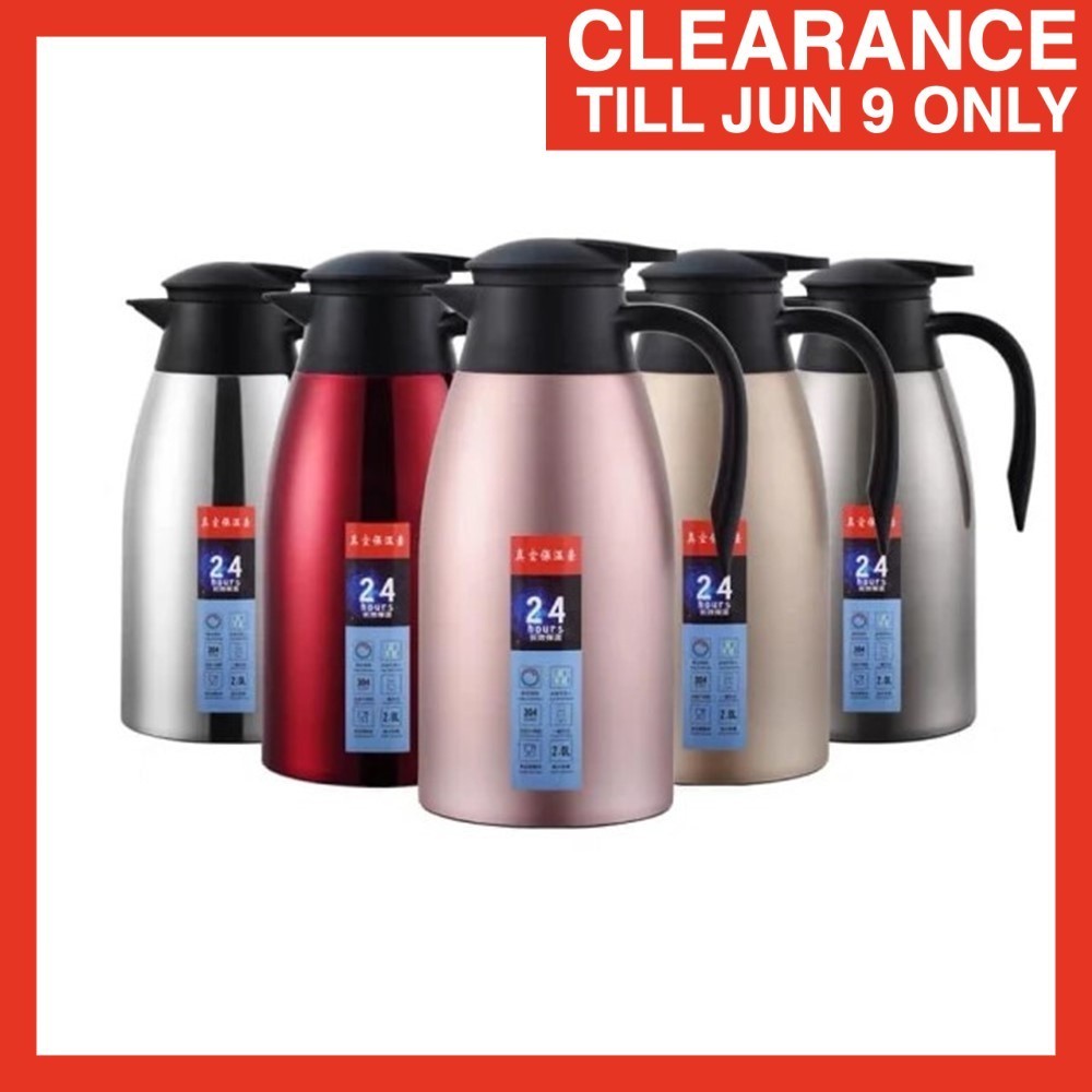(24 HOURS HEAT PRESERVATION) Stainless Steel 2L Insulated Vacuum Kettle Pot Thermo Termos Flask ...