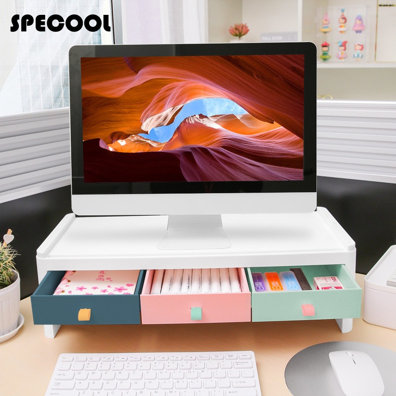 Specool Office Desktop Monitor Rack/Stand with Keyboard Storage ...