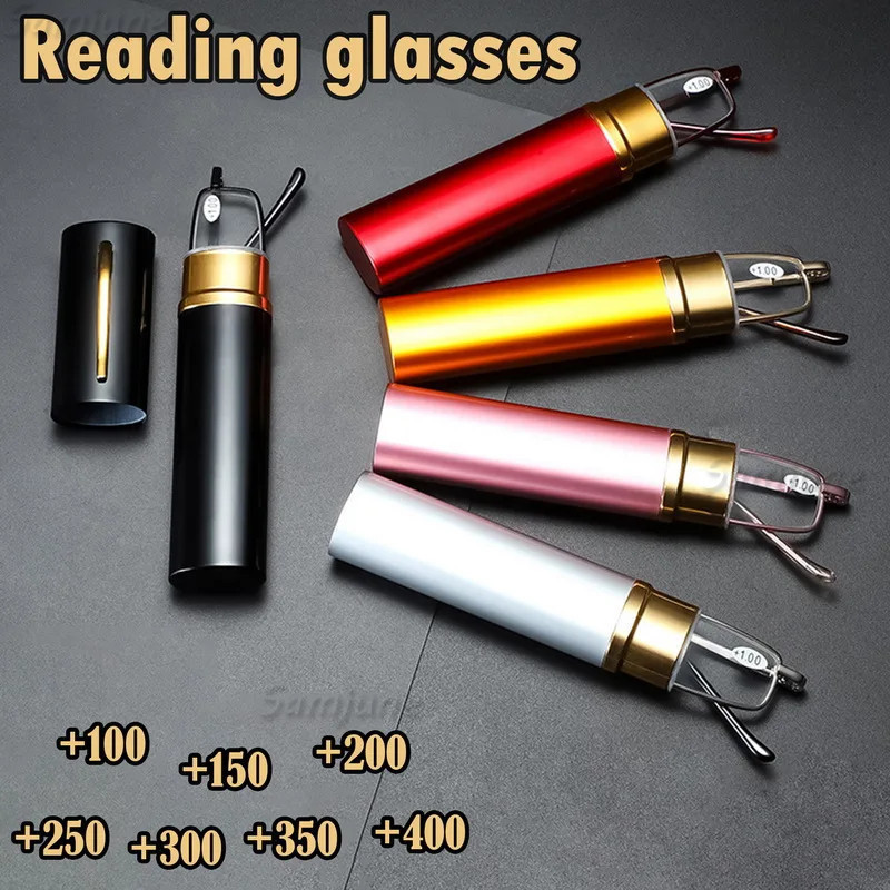 Elegant Portable Mini Reading Glasses Metal Frame Pen Box Ultra-thin ...