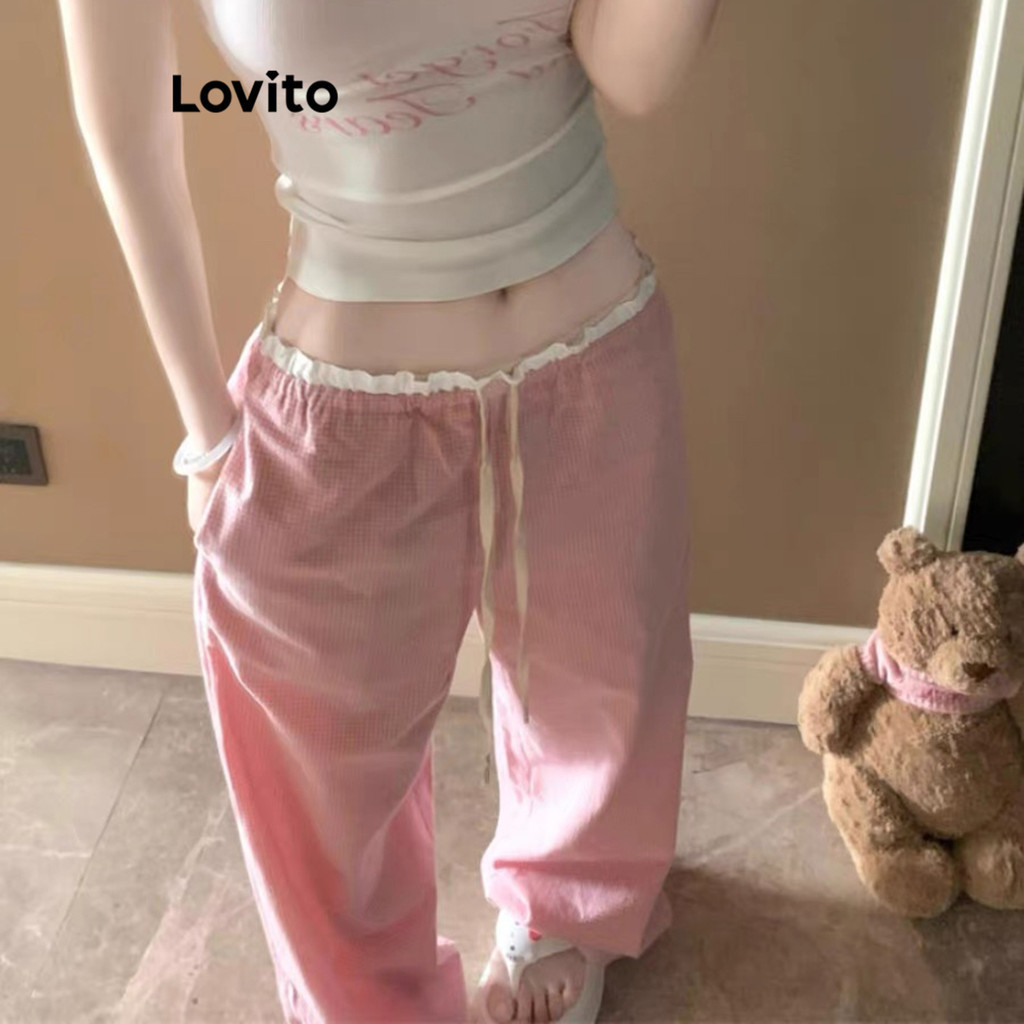 Lovito Casual Plain Colorblock Pants for Women LNA67118 | Shopee Malaysia