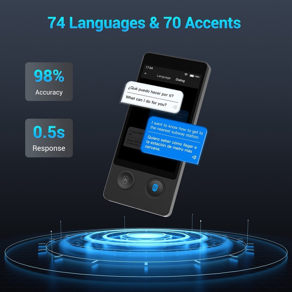 Portable W12 Newest Real-time Language Translator Instant Voice Translation Device Touch Screen ...