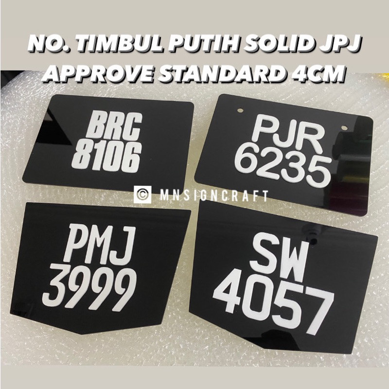 Nombor plate mahjong / putih solid timbul standard JPJ approve font ...
