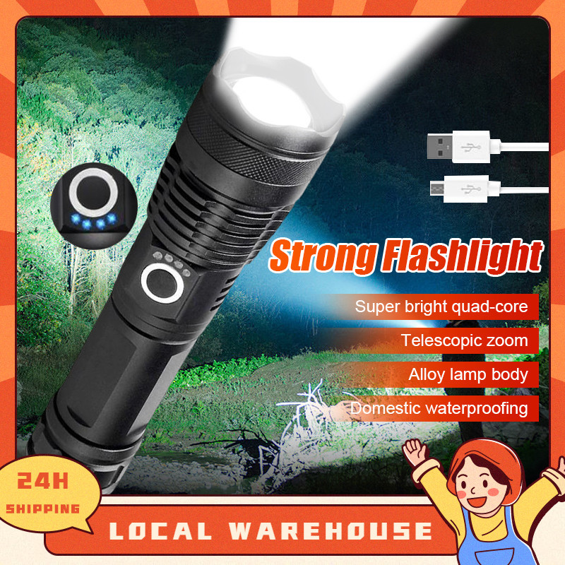 【Stock 】Powerful Flashlight USB Torch Light 18650 Battery Charging ...