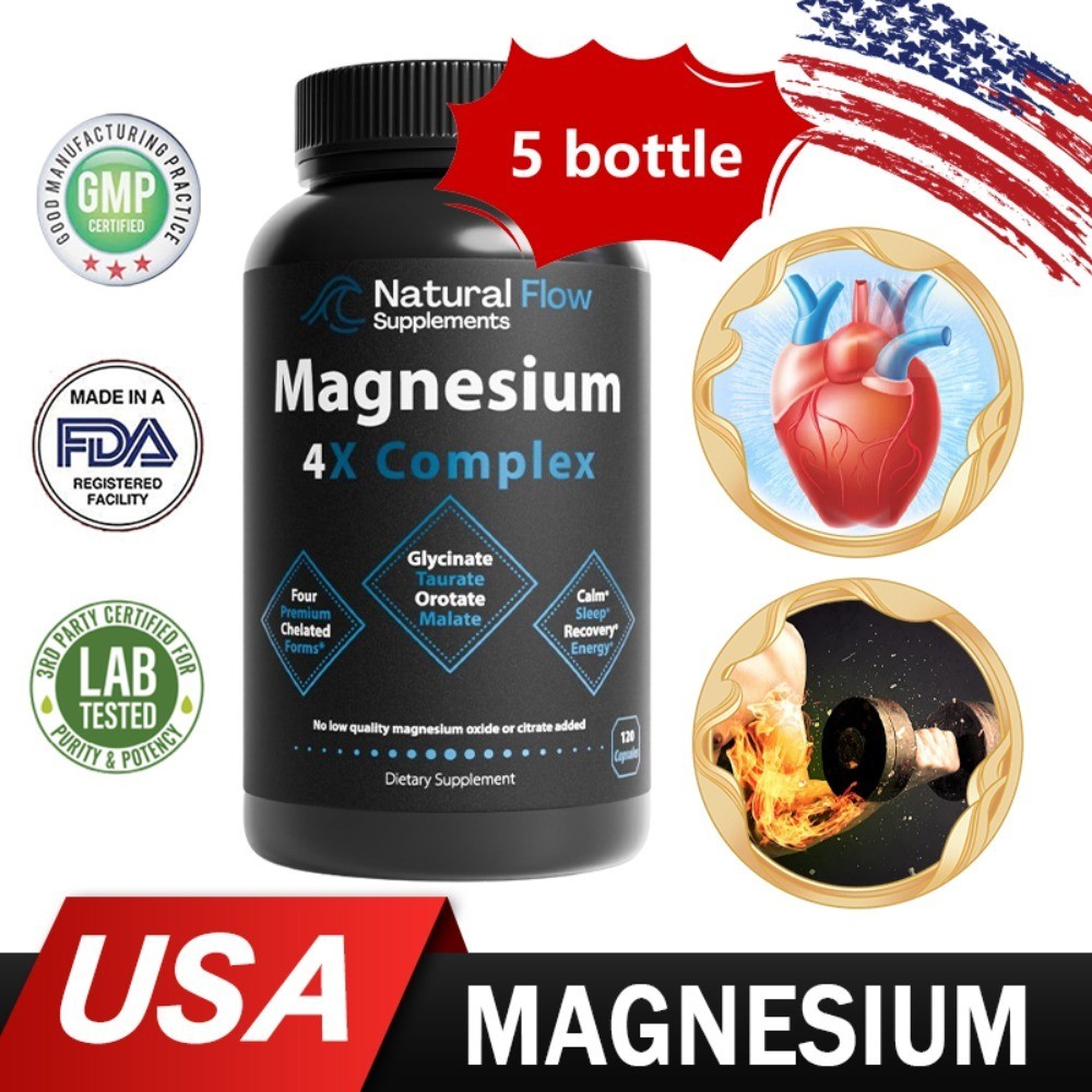 Natural Flow Supplements 4X Magnesium Complex, Relaxation, Heart ...