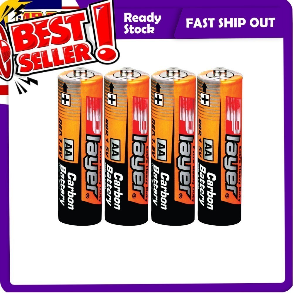 (4pcs) Bateri AA, PLAYER Extra Heavy-Duty Carbon AA Battery | Shopee ...