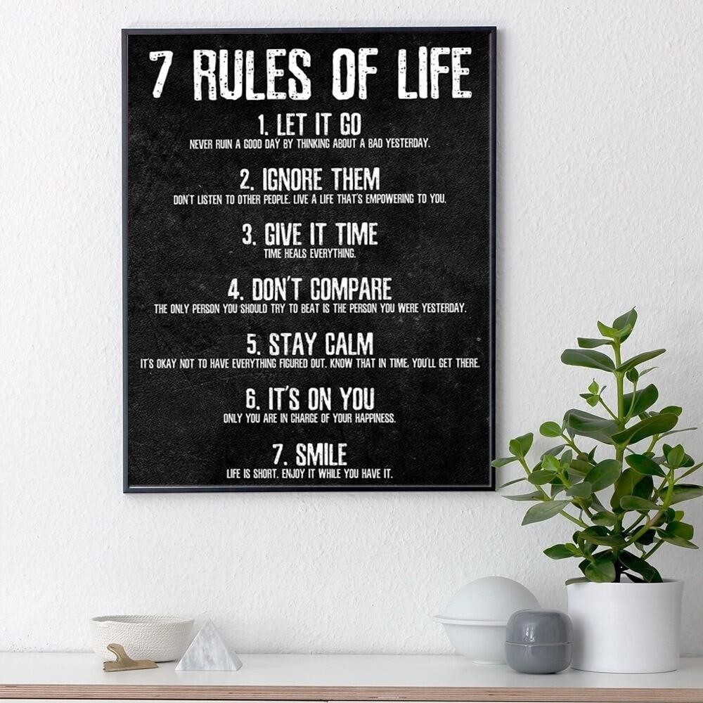Aisle Poster Modern Simple 7 Rules of Life Poster Black and White ...