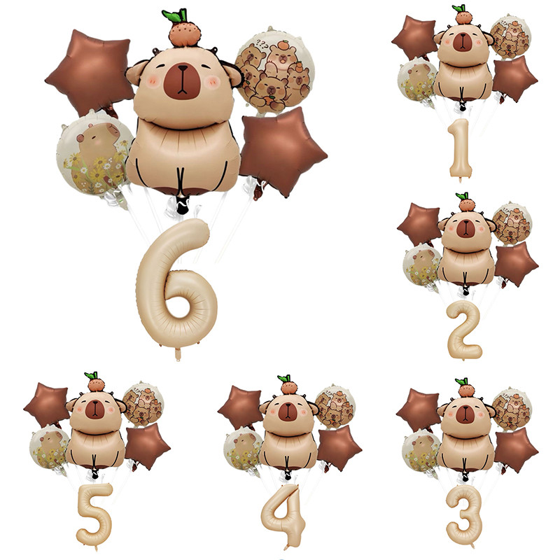 6PCS Cartoon Capybara Theme Balloon Set Animal Child Birthday Party ...
