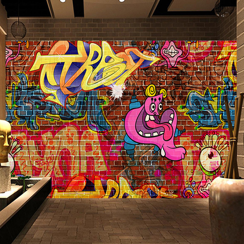 Custom Abstract Brick Wall Graffiti Art Wallpaper Bar Restaurant KTV ...