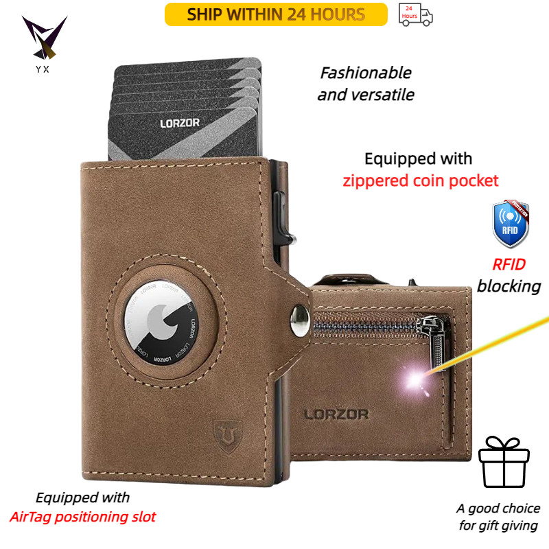 Men Card Holder Automatic Pop-up Style Coin Bag with Zipper RFID Anti ...