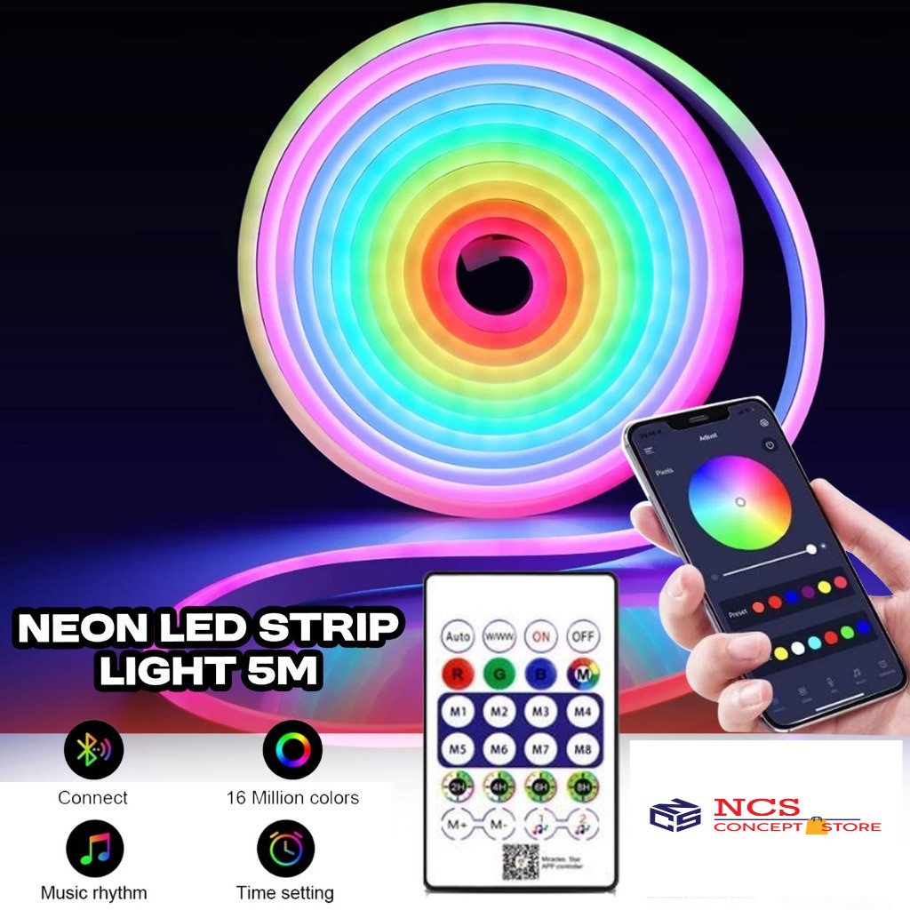 USB RGBIC Neon LED Strip Light 5M WS2812 Waterproof Neon Sign Tape ...