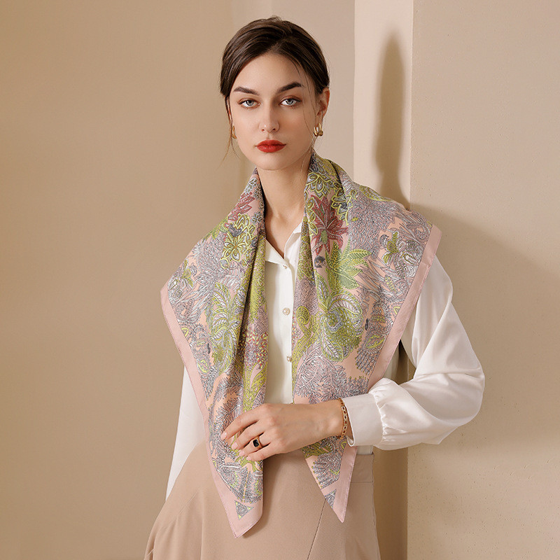 TQSN 2025 Summer Printed Large Square Scarf Silk Scarf French Retro ...