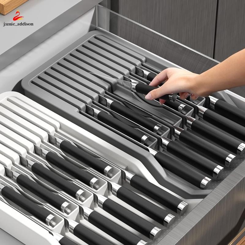 Knife Holder, in Drawer Knife Block Holder with Expandable Cutlery Tray ...