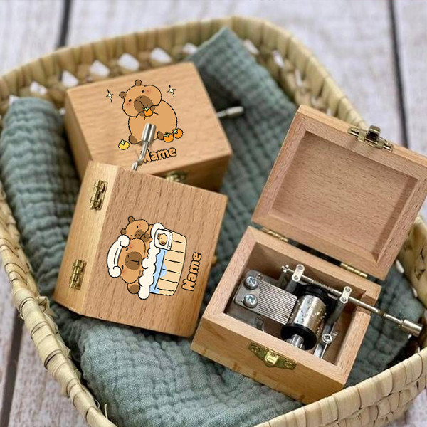 Capybara Custom Name Hand-cranked Music Box with Name Wooden Box Music ...