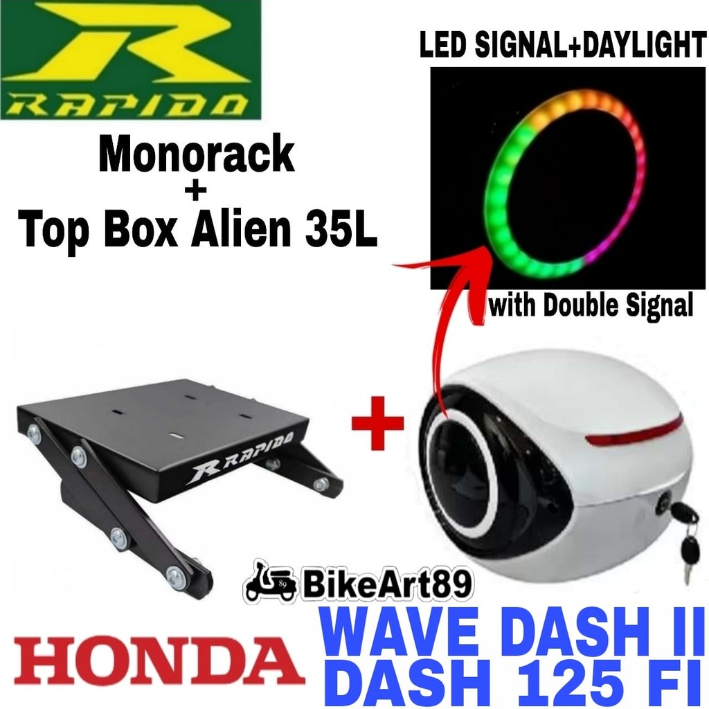 Rapido Monorack Honda WAVE DASH II / DASH 125 Fi Combo Set with Top Box ...