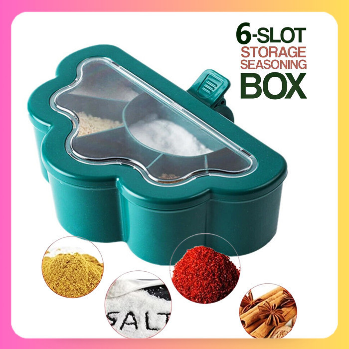 Six Compartment Seasoning Spice Box Plastic Kitchen Condiment Storage ...