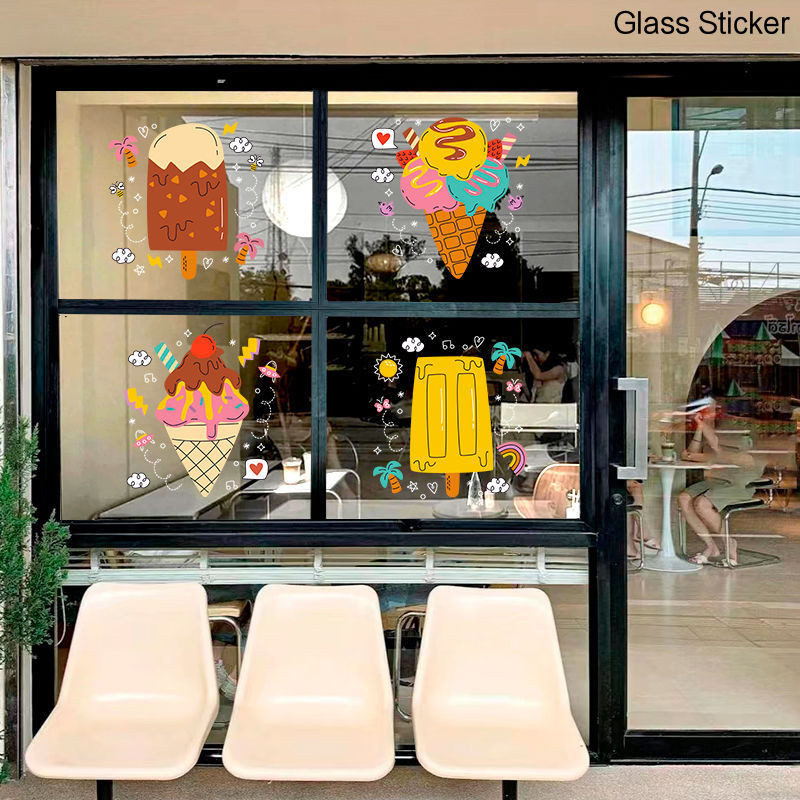 Summer Cartoon Ice Cream Ice Cream Stickers Cold Drink Shop Window ...