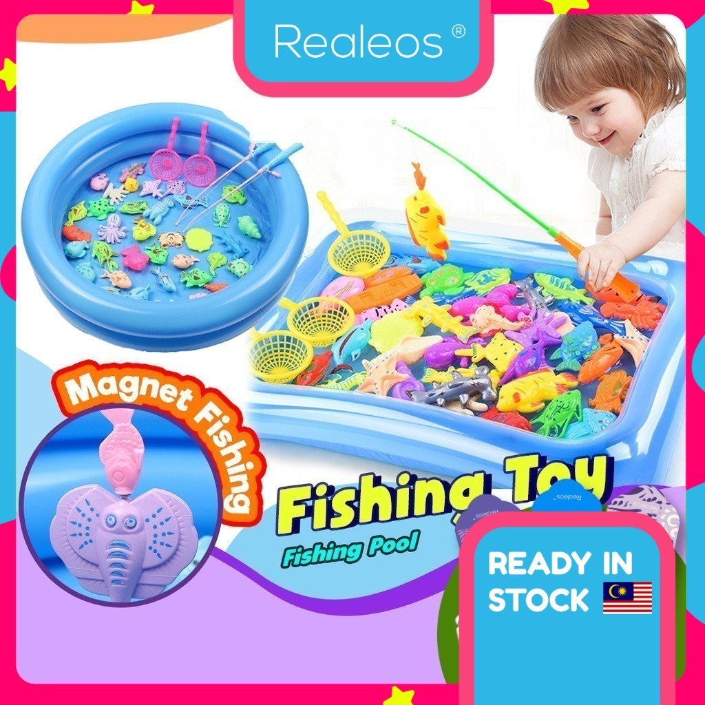 Realeos Fishing Toy for Kids with 60cm Pool Mainan Pancing Ikan Kolam ...