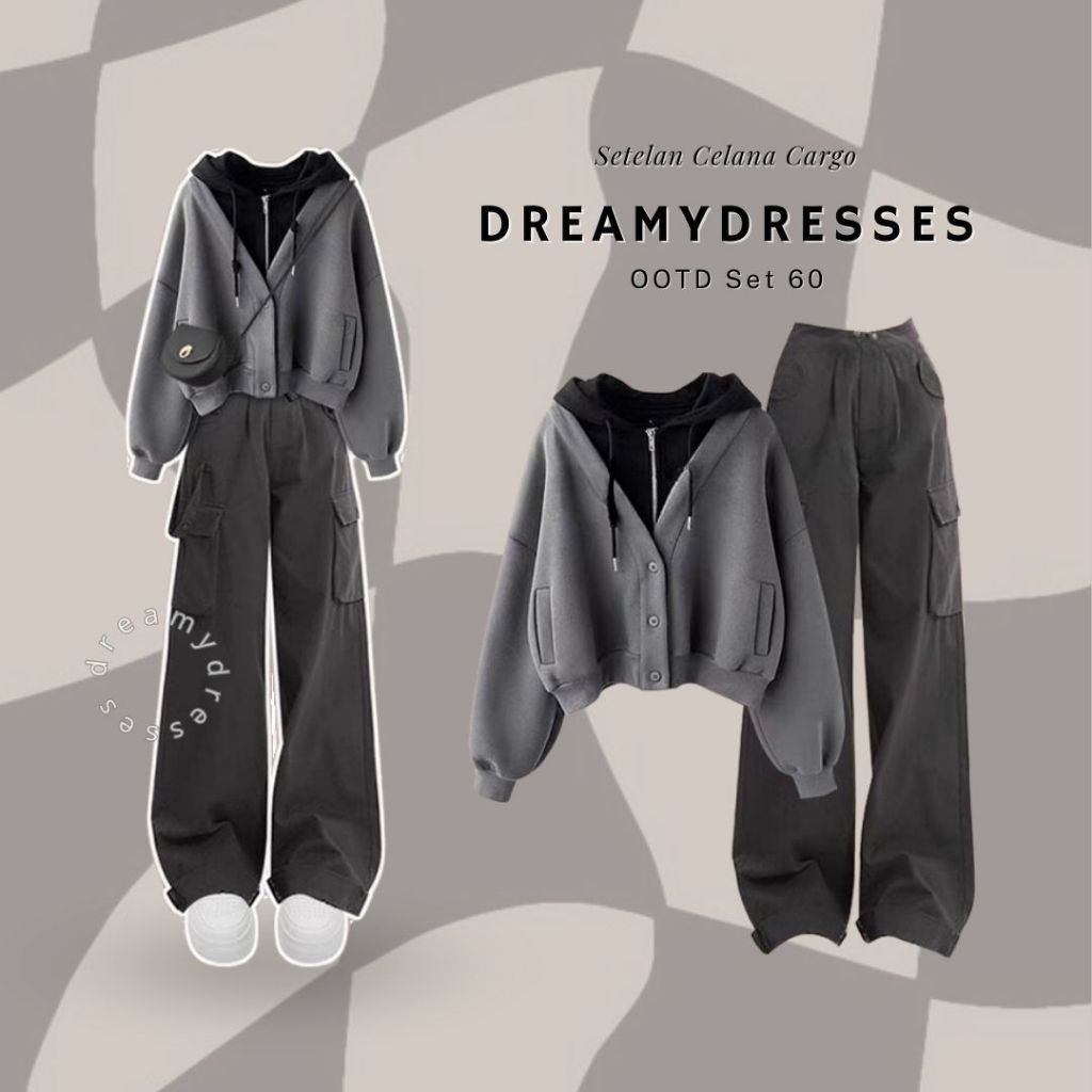 One Set 60 - Outfit Study Tour Cewe Mamba Korean Women's Suit Cargo ...