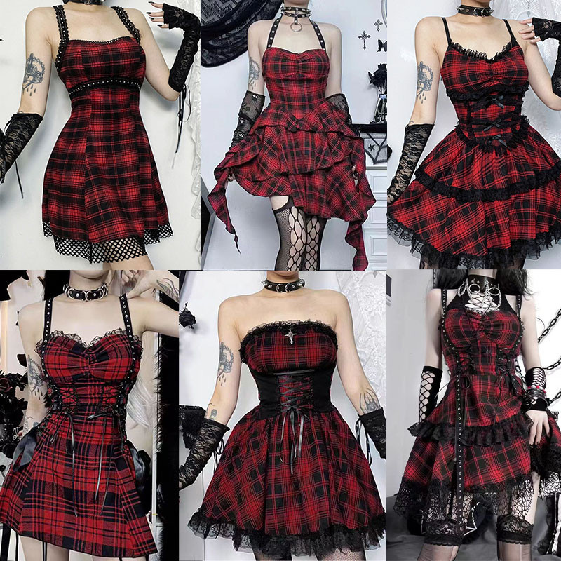 Female Troupe Performance Dress Red and Black Singing Dress Halter ...
