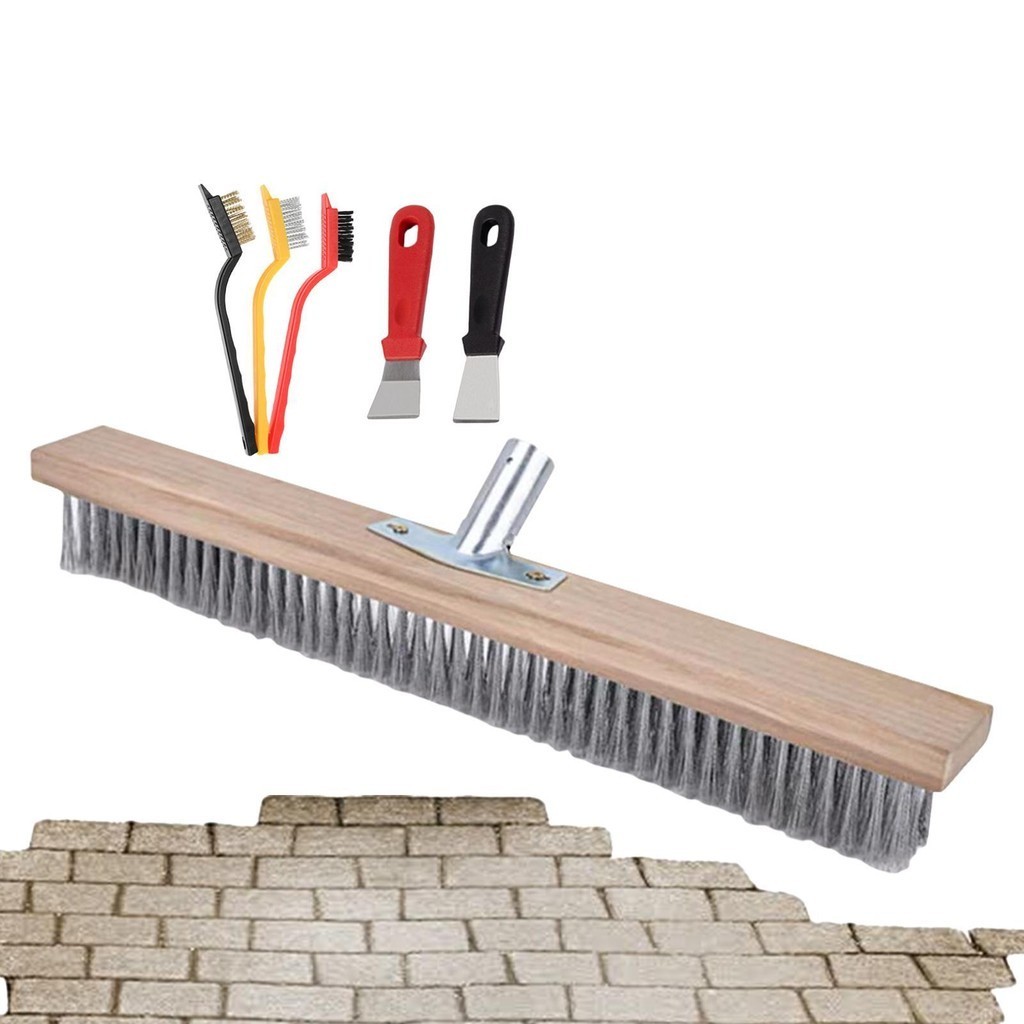 Stiff Bristle Broom Heavy-Duty Steel Push Broom Brush Metal Broom with ...