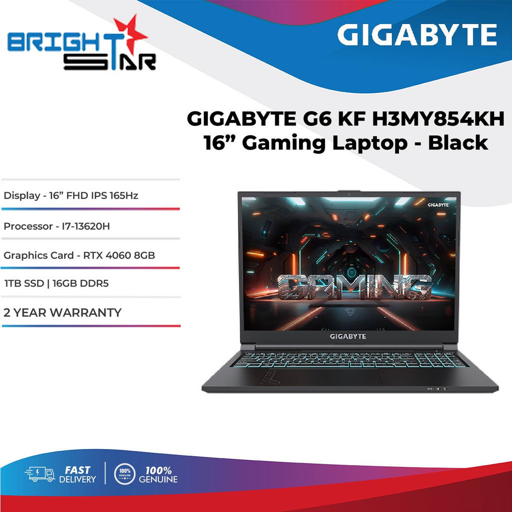 GIGABYTE G6 KF H3MY854KH Gaming Laptop (16" FHD IPS/165Hz/I7-13620H/RTX ...