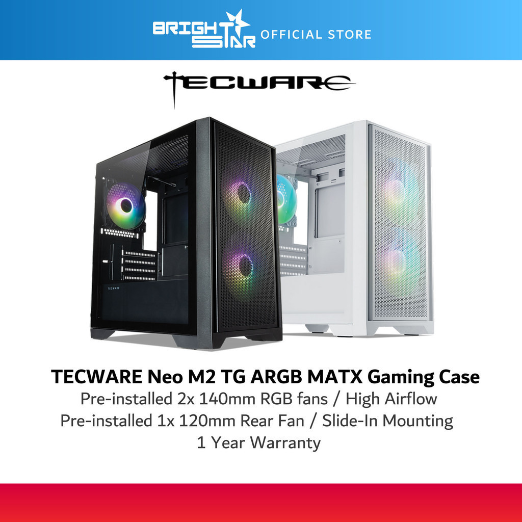 TECWARE Neo M2 Tempered Glass ARGB MATX Gaming Case - Black/White ...