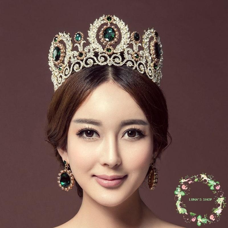 Queens Shiny Crown With Shining Rhinestones Pearls Alloy Headwear ...