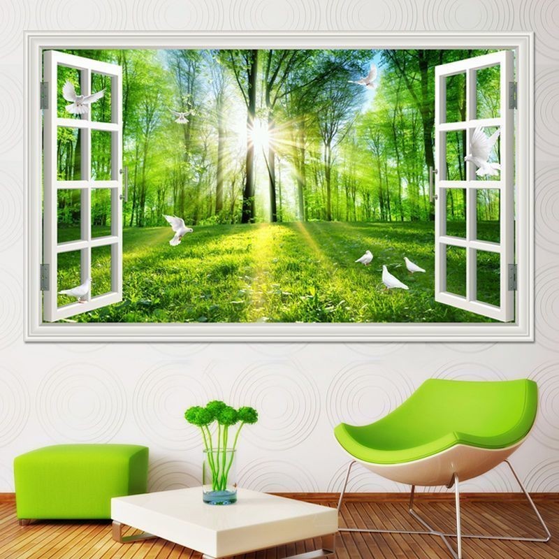 Self-Adhesive Mural Simulation Fake Window Wall Sticker Wallpaper ...