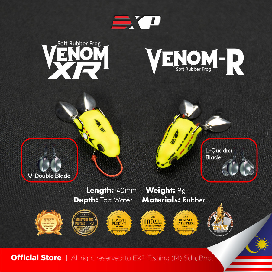 EXP VENOM R/XR FROG Soft Rubber Frog Expert For Snakehead Hunter Haruan ...