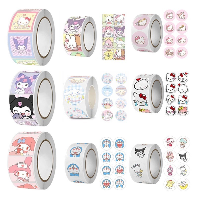 500pcs/Roll Cartoon Sanrio Stickers Kawaii Hello Kitty Kuromi Melody ...