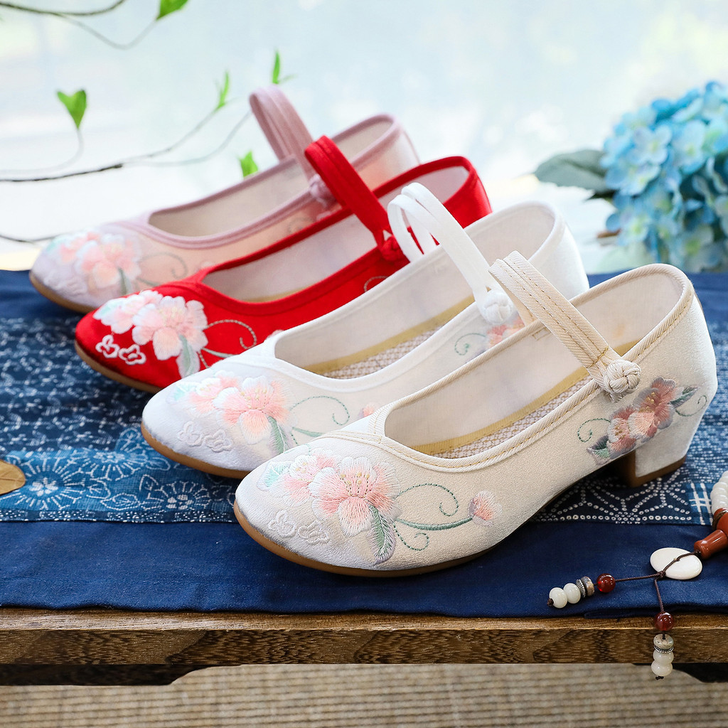 Square Heel Embroidered Shoes Matching Cheongsam Hanfu Shoes Ethnic ...