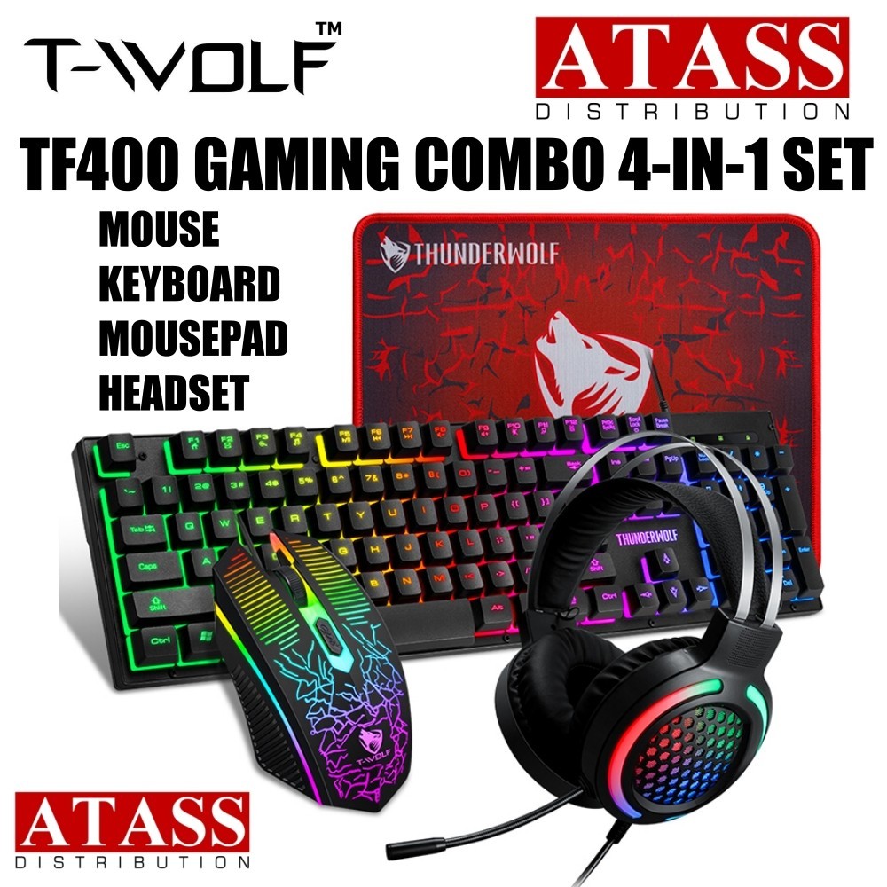 T-WOLF TF400 4-IN1 GAMING COMBO SET (HEADSET, MOUSE, KEYBOARD, GAMING ...