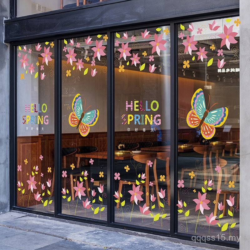Creative Petal Spring Glass Door Window Decoration Stickers Coffee Shop ...