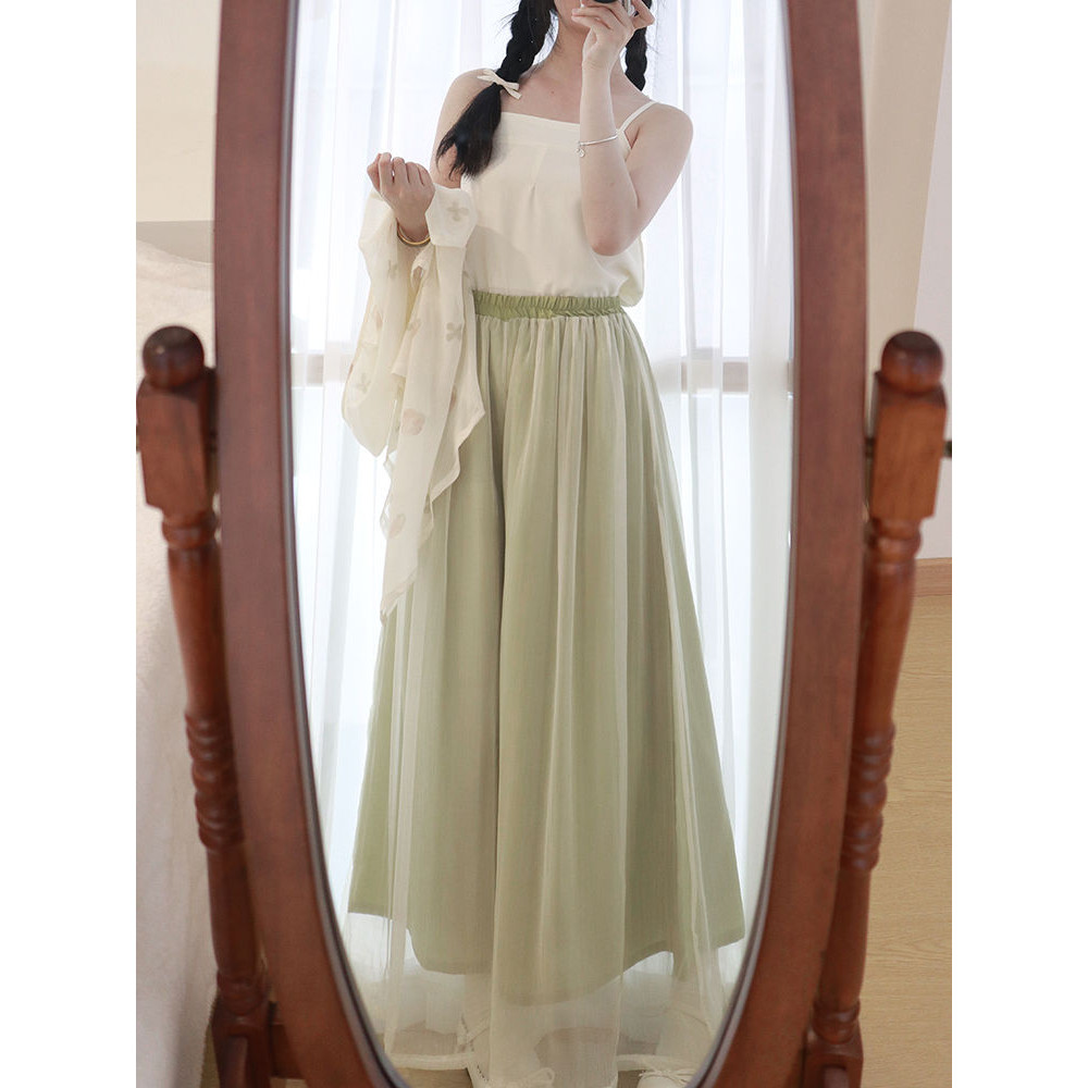 Hanfu 夏季新中式汉外套吊带裤子套装日常Adult Chinese Horse Face Skirt Set Women Hanfu ...