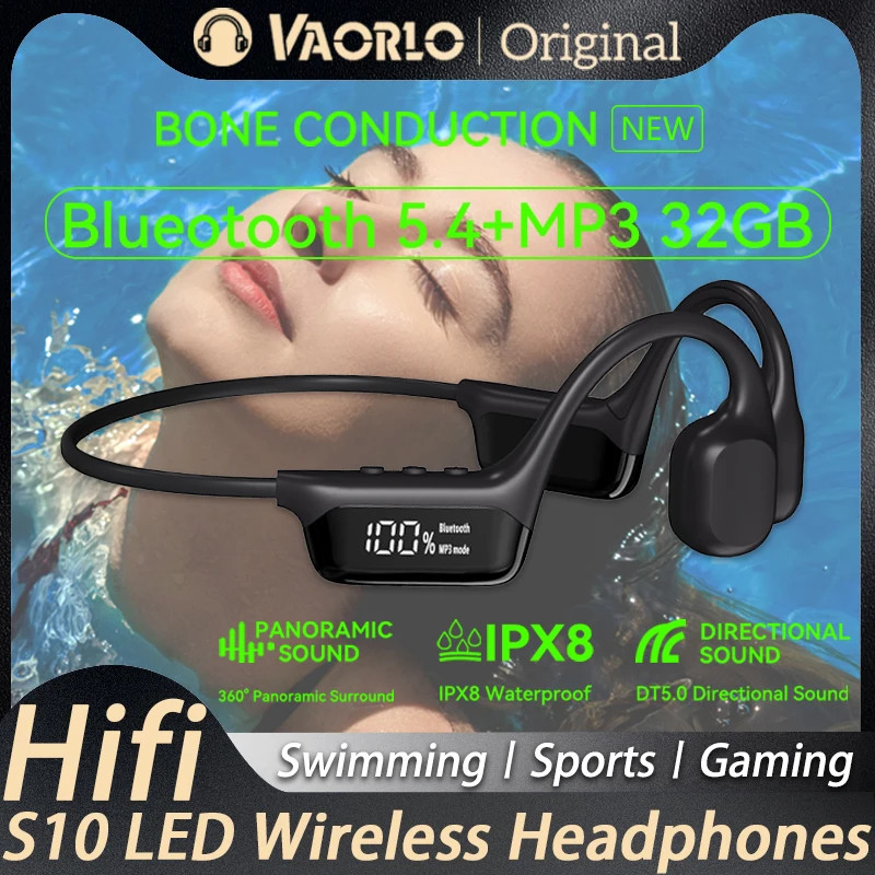 New Bluetooth 5.4 True Bone Conduction Wireless Headphone IPX8 Waterproof 32GB MP3 Player ...