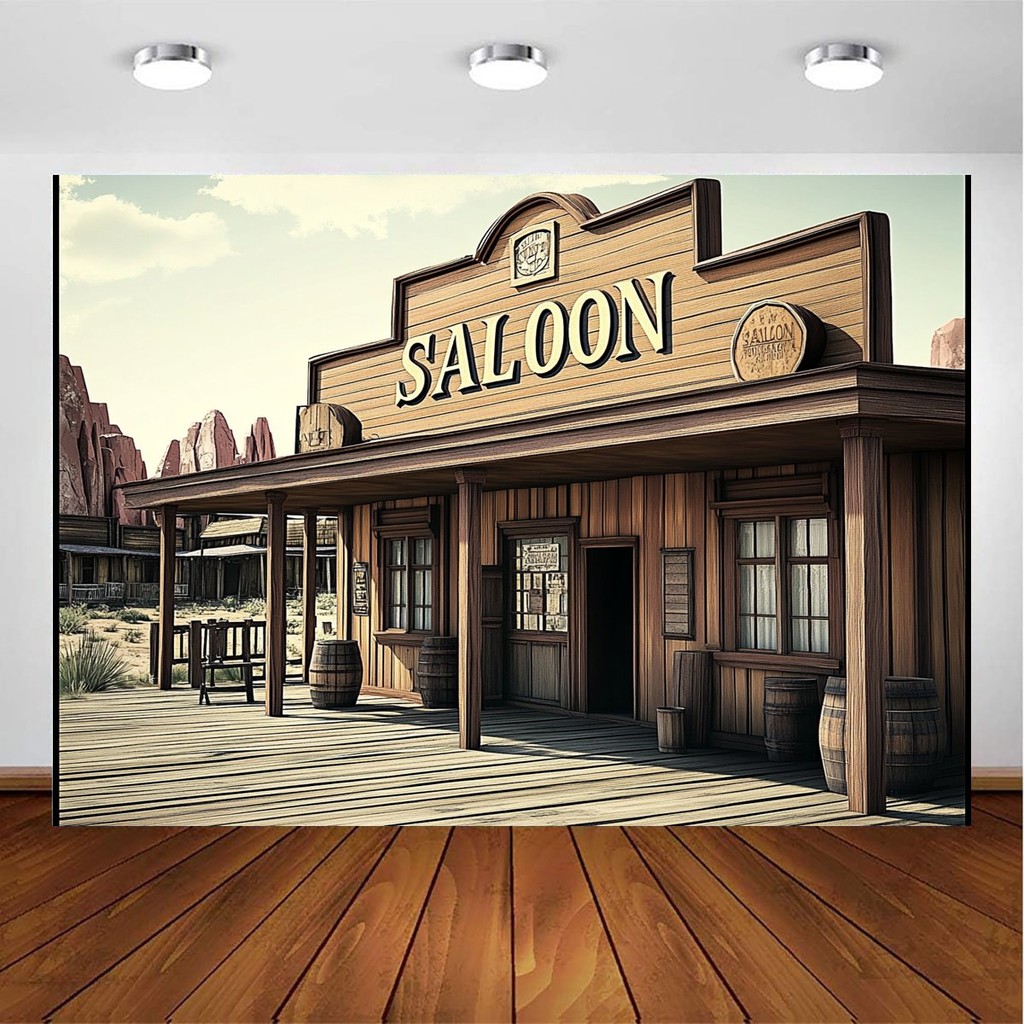 1Pc Western Cowboy Saloon Backdrop Wild West Wood Architecture Vintage ...