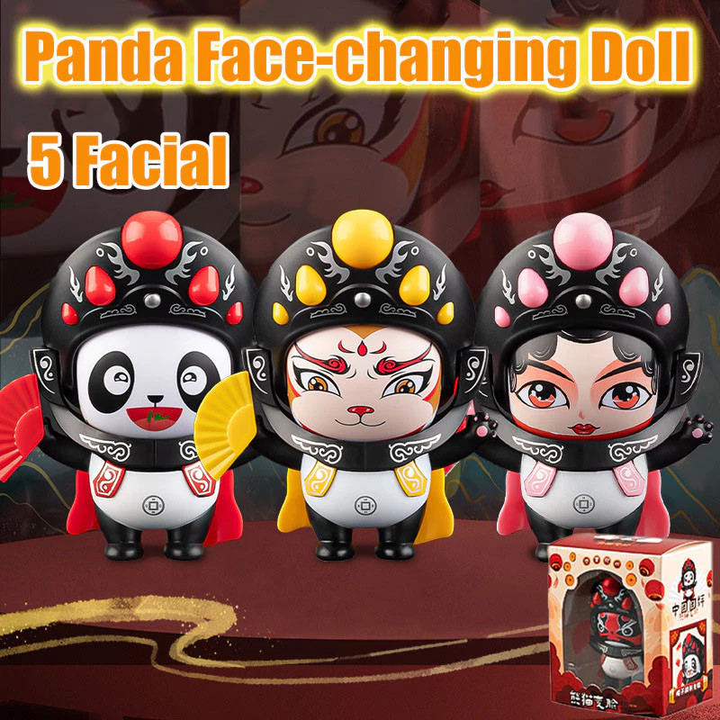 Panda Face-changing Doll Toy Labubu Doll Five Facial Expressions Figure ...
