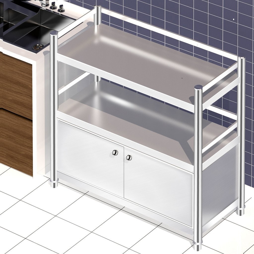Kitchen Shelf Storage Rack with Door with Fence Cabinet Multi-Layer ...