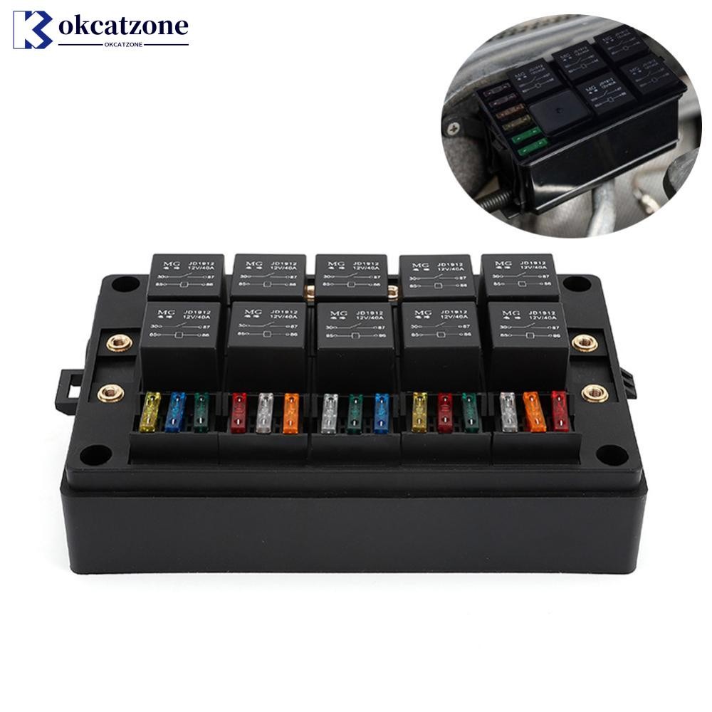 OKCATZONE DC12V/24V 15-Way Fuse Relay Box with 10 40A Relays Fuse Block ...